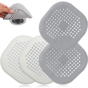 4 pack drain hair catcher durable silicone hair stopper shower drain covers with suction cup, shower drain hair catcher suitable for bathroom bathtub and kitchen