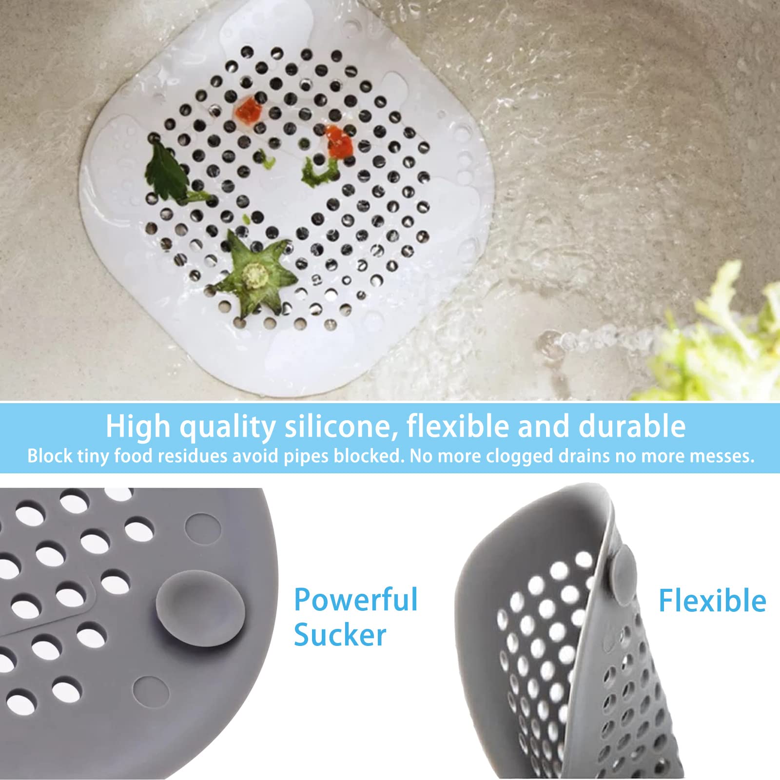 4 Pack Drain Hair Catcher Durable Silicone Hair Stopper Shower Drain Covers with Suction Cup, Shower Drain Hair Catcher Suitable for Bathroom Bathtub and Kitchen