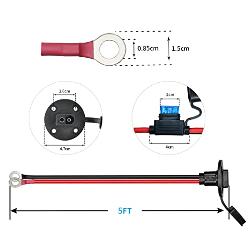 ELFCULB 5FT 10AWG SAE Power Socket Sidewall Port to O Ring Connecters Extension Cord Cable with 10A 15A 20A 25A 30A Fuse Compatible with Solar Generator Battery Charger,for Solar Accessories