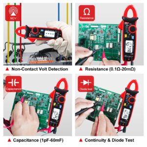 UNI-T UT210e Mini Clamp Meter & Alligator Electric Clips, AC/DC Amp Meter Clamp Multimeter True RMS 2000 Counts Voltage Tester Continuity Tester Capacitor HVAC Tool