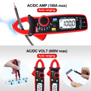 UNI-T UT210e Mini Clamp Meter & Alligator Electric Clips, AC/DC Amp Meter Clamp Multimeter True RMS 2000 Counts Voltage Tester Continuity Tester Capacitor HVAC Tool