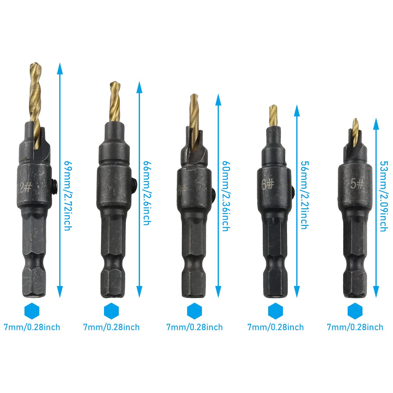 WHYHKJ Countersink Drill Bits, Drill Bits, Wood Countersink Drill Bit Set Hex Shank Quick Change Counter Sinker Pre Hole Drill Bit Set Screw Counterbore Bit Pilot Bit Set for Woodworking and Carpentry