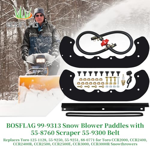 BOSFLAG 99-9313 Snow Blower Paddles with 55-8760 Scraper 55-9300 Belt Replaces 125-1128, 55-9250, 55-9251, 88-0771 for Toro CCR2000, CCR2400, CCR2500, CCR2500E, CCR2500R, CCR3000 CCR3000E Snowthrowers