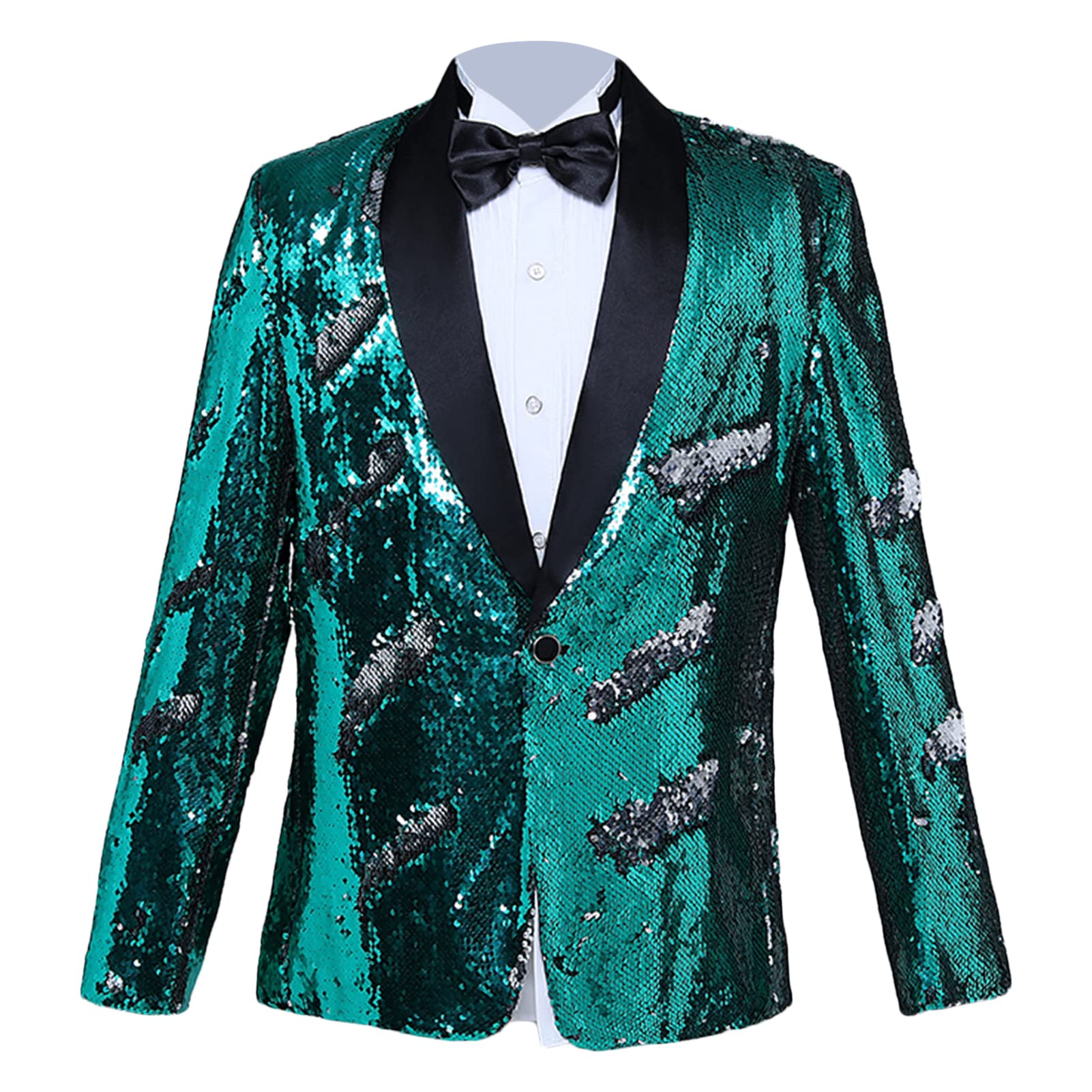 Men's Shiny Sequins Suit Jacket Sequin Wedding Nightclub Tuxedo Sport Coat Slim One Button Festival Party Blazer (Green,X-Large)