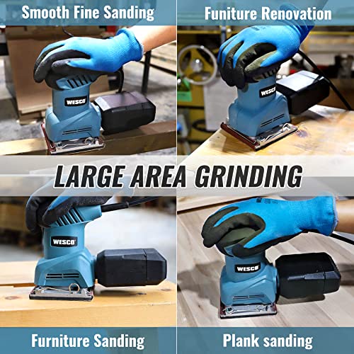 Palm Sander, WESCO 2.0 A Electric Sander Tool 1/4 Sheet Sanders for Woodworking,12,000 OPM Corded Finishing Sander Machine with Dust Collector, Punch Plate,Vacuum Adapter, Quick Locking System