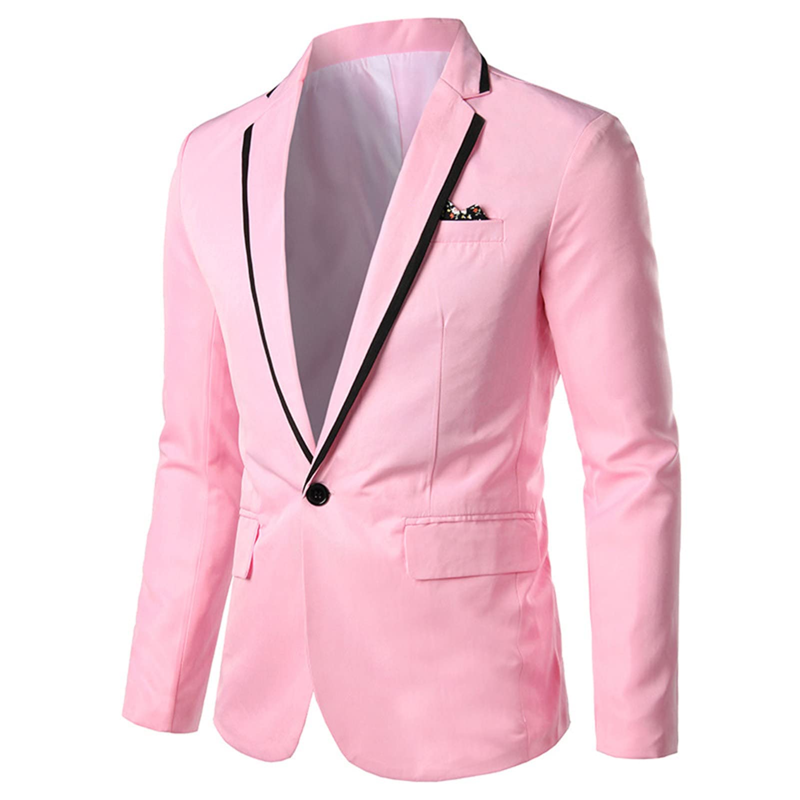 Men's Slim Fit Lightweight Suit Jacket One Button Lapel Slim Fit Business Blazer Casual Wedding Party Sport Coat (Pink,Large)