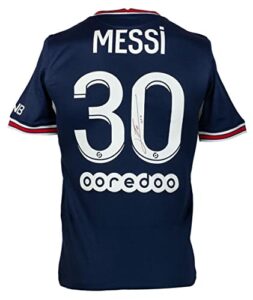 lionel messi signed blue nike paris saint germain soccer jersey icons loa - autographed soccer jerseys