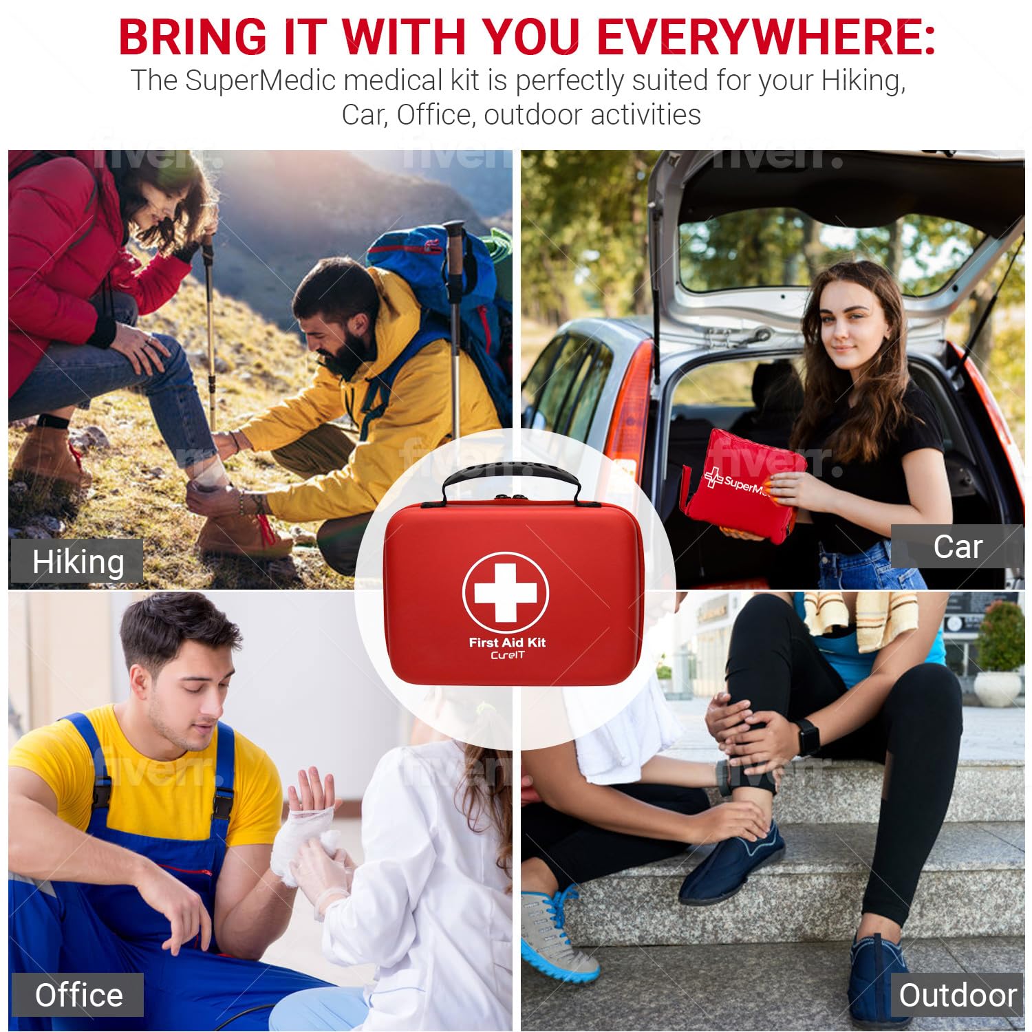 First Aid Kit 230 Piece, Waterproof, All Purpose Use Outdoor, Indoor, Car, Hiking, Office, Kitchen,