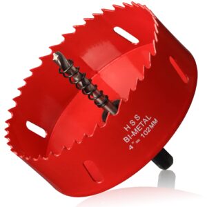 hole saw 4” (102mm) for wood, hss bi-metal hole cutter with pilot drill bit for plastic, plastboard, cornhole, ceiling and drywall