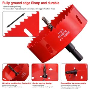 Hole Saw 4” (102mm) for Wood, HSS Bi-Metal Hole Cutter with Pilot Drill Bit for Plastic, Plastboard, Cornhole, Ceiling and Drywall