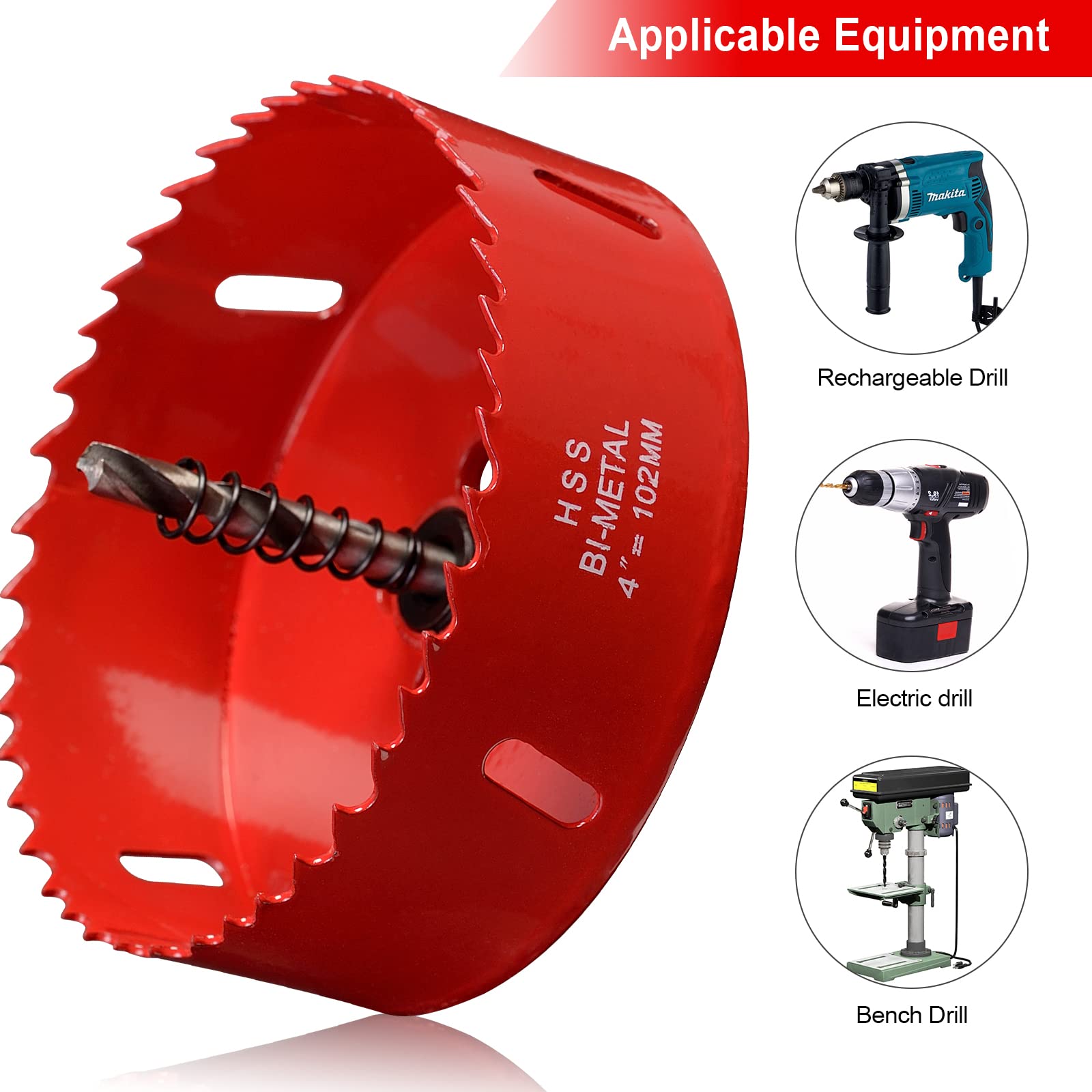 Hole Saw 4” (102mm) for Wood, HSS Bi-Metal Hole Cutter with Pilot Drill Bit for Plastic, Plastboard, Cornhole, Ceiling and Drywall