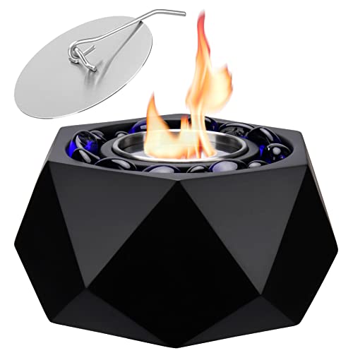 Believe ON Table Top Firepit, Portable Indoor Small Fire Pit, Concrete Fireplace for Home Decor, Patio & Outdoor, with Extinguisher and Fire Glasses (Black)