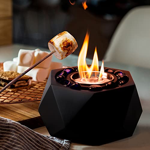 Believe ON Table Top Firepit, Portable Indoor Small Fire Pit, Concrete Fireplace for Home Decor, Patio & Outdoor, with Extinguisher and Fire Glasses (Black)