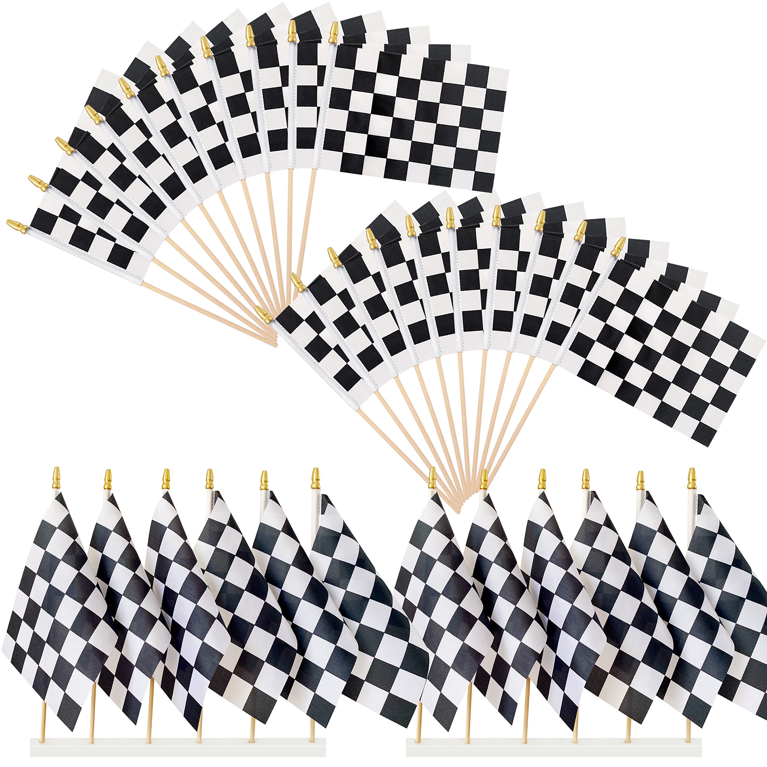 LyButty Black and White Checkered Racing Stick Flag Small Mini Hand Held Nascar Race Car Flags,5x8 Inch,20 Pack