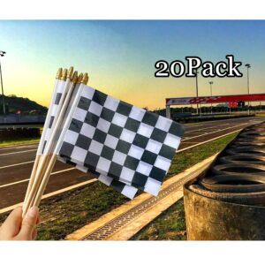 LyButty Black and White Checkered Racing Stick Flag Small Mini Hand Held Nascar Race Car Flags,5x8 Inch,20 Pack