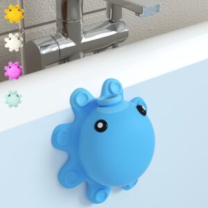 bath tub overflow drain cover- bathtub drain cover, silicone bathtub overflow cover with suction cups, tub overflow drain stopper adds inches of water for deeper bath, cute bathroom accessories, blue