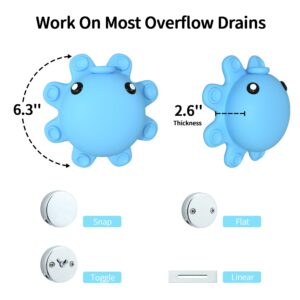 Bath Tub Overflow Drain Cover- Bathtub Drain Cover, Silicone Bathtub Overflow Cover with Suction Cups, Tub Overflow Drain Stopper Adds Inches of Water for Deeper Bath, Cute Bathroom Accessories, Blue