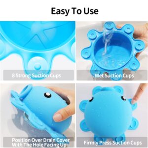 Bath Tub Overflow Drain Cover- Bathtub Drain Cover, Silicone Bathtub Overflow Cover with Suction Cups, Tub Overflow Drain Stopper Adds Inches of Water for Deeper Bath, Cute Bathroom Accessories, Blue