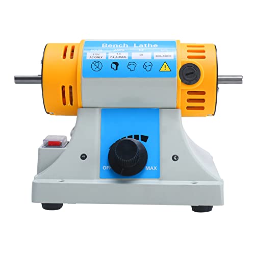 YaeTek 4-1/4" Bench Lathe Buffer Polisher Electric Benchtop Jewelry Polisher Rock Variable Speed Polishing Machine Dual 4 inch Buffing Wheel Bench Grinder Machine for Jewelry, Wood, Silver, Amber