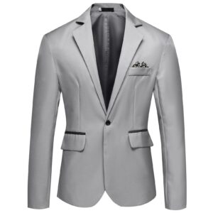 men's one button lightweight blazer casual slim fit business daily jacket classic solid skinny party sports coat (grey,4x-large)