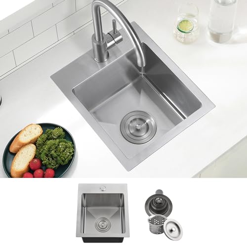 13x15 Stainless Steel Drop in Small Bar Sink, Swift Horse 13 Inch 16Guage Stainless Steel Topmount Small Bar Sinks Outdoor Sink Rv Sinks Small Prep Bar Sink