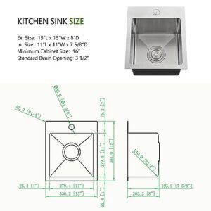 13x15 Stainless Steel Drop in Small Bar Sink, Swift Horse 13 Inch 16Guage Stainless Steel Topmount Small Bar Sinks Outdoor Sink Rv Sinks Small Prep Bar Sink