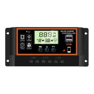 60a solar charge controller,solar panel charge controller 12v 24v,adjustable parameter lcd display current / capacity and timer setting on/off with 5v dual usb,auto charge regulator (black)