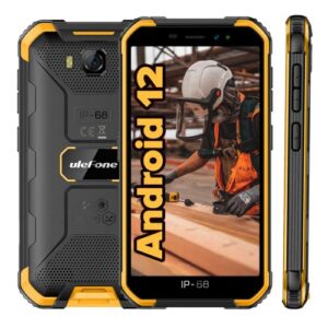 ulefone armor x6 pro unlocked smartphone - android 12 os, quad-core processor 4gb ram & 32gb rom, 13mp main camera, 4000mah battery, 5.0-inch screen, dual sim 4g rugged cell phones (orange)