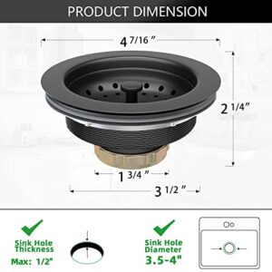 EXAKEY Black Sink Drain 3-1/2 Inch Matte Black Kitchen Sink Drain Strainer Assembly Kit with Strainer Basket and Drain Stopper for Standard Kitchen Sink Stainless Steel