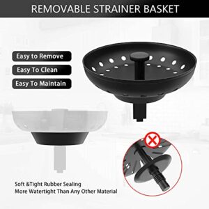 EXAKEY Black Sink Drain 3-1/2 Inch Matte Black Kitchen Sink Drain Strainer Assembly Kit with Strainer Basket and Drain Stopper for Standard Kitchen Sink Stainless Steel