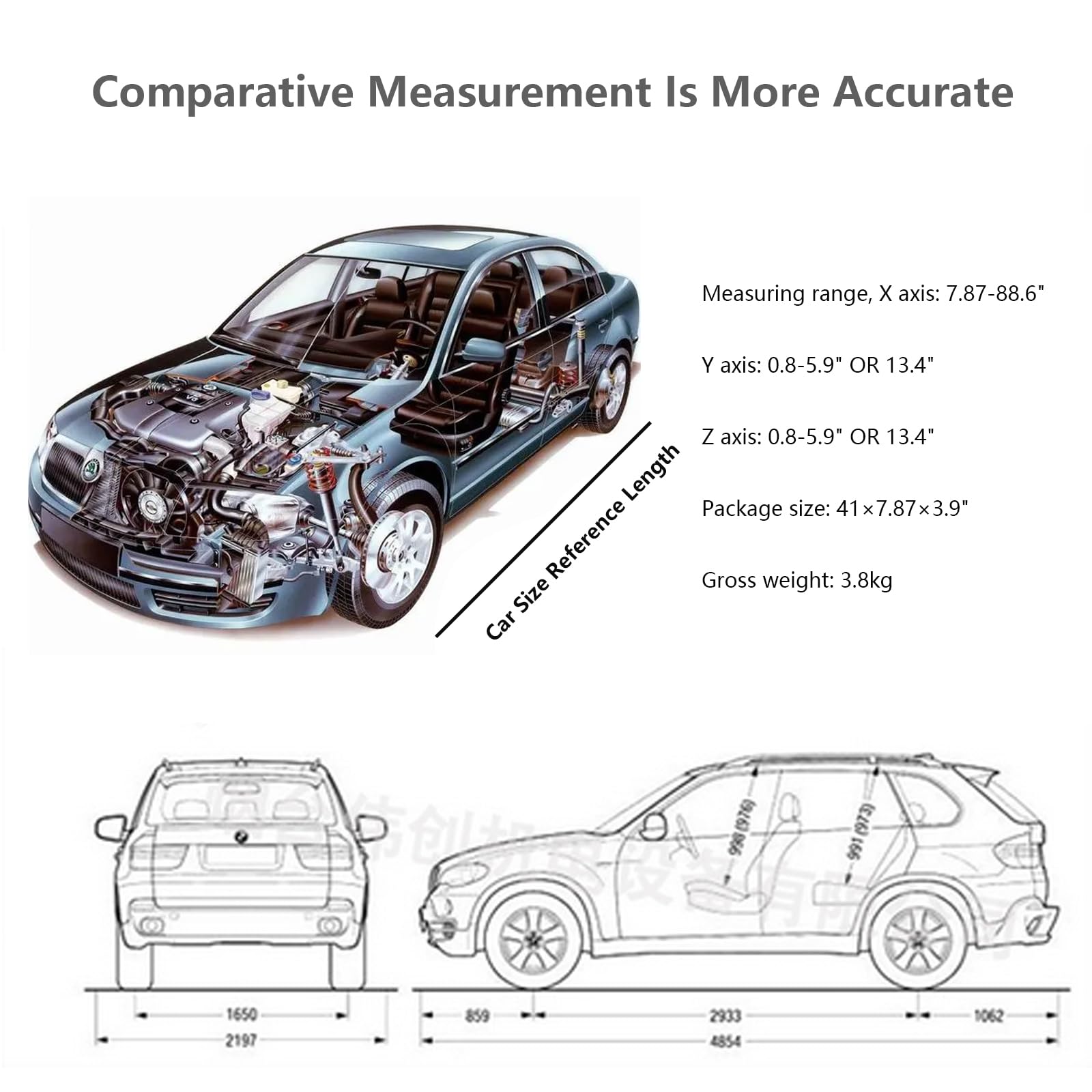 High Precision 2D Measuring System, Aluminum Alloy Universal Retractable Measuring Tool Tram Gauge Auto Body Frame Machine Repair Tool