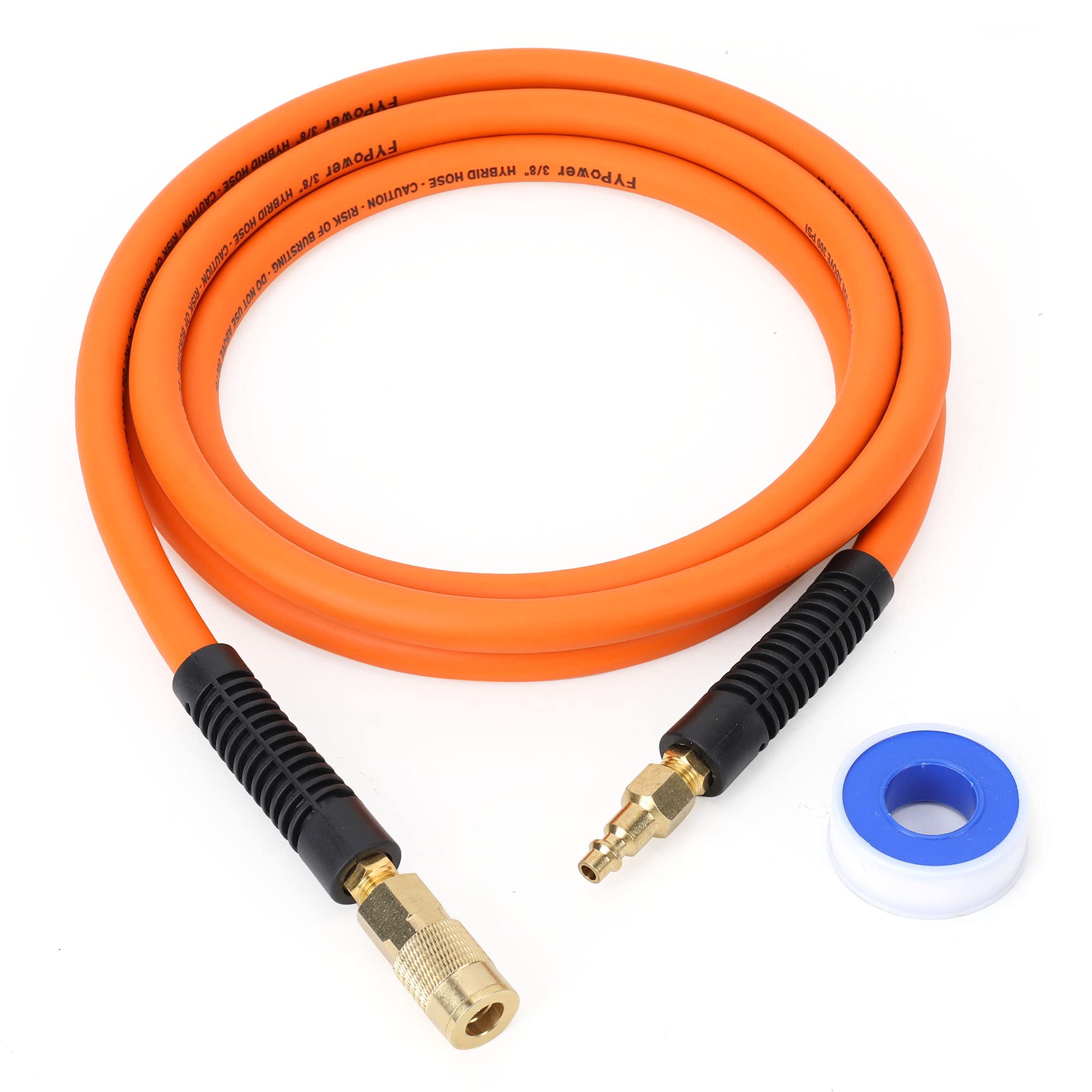 FYPower Air Compressor Whip Hose 3/8 Inch x 10 Feet Lead in Hybrid Hose with Fittings, Flexible and Kink Resistant, 1/4" Industrial Quick Coupler and Plug Kit