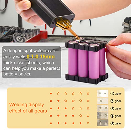 Aideepen Spot Welder,Portable Spot Welder Machine 5 Gears Adjustable Handheld Spot Welder 0.1~0.15mm Thickness Nickel Sheet Welder 5V 2A