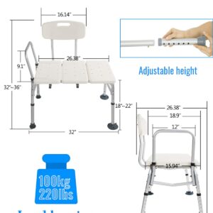 Non Slip Tub Transfer Bench for Bathtub, Shower Transfer Bench for Elderly and Disabled, Adjustable Shower Transfer Bench for Bathtub with Reversible Back, Transfer Tub Bench Bathroom Aid