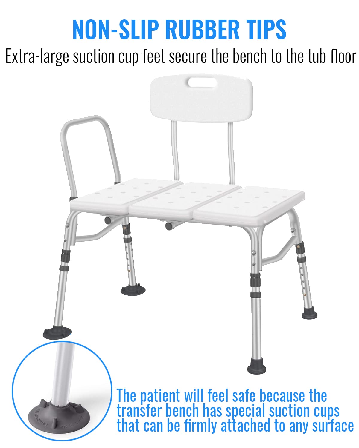 Non Slip Tub Transfer Bench for Bathtub, Shower Transfer Bench for Elderly and Disabled, Adjustable Shower Transfer Bench for Bathtub with Reversible Back, Transfer Tub Bench Bathroom Aid