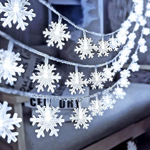 YUDI 60 LED Christmas Lights Decorations - 29.7 Ft Snowflakes Christmas Tree Light Decor Indoor Room,LED Fairy Lights Waterproof for Outdoor Garden Patio Bedroom,Battery Operated