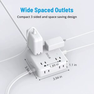 TROND Surge Protector Power Strip with USB, Ultra Thin Flat Plug Extension Cord 5ft, 8 Wide AC Outlets, 3 USB A & 1 USB C, 1440J Surge Protection for Home Office Dorm Room Essentials, White