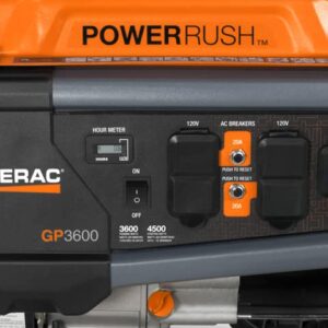 Generac 7678 GP3600 3,600-Watt Gas-Powered Portable Generator - Powerrush Advanced Technology - Durable Design and Reliable Power for Emergencies and Recreation - CARB Compliant