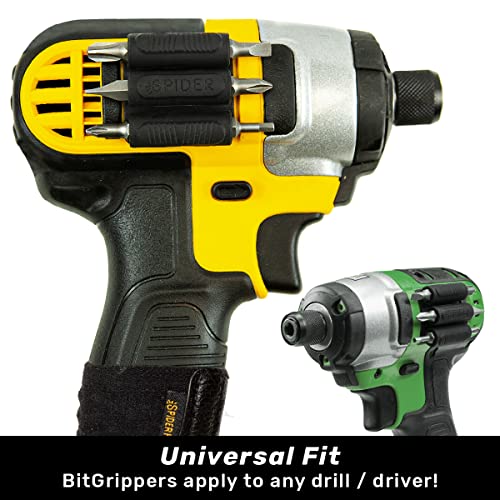 Spider Tool Holster - BitGripper v2 Pack of Four High Strength 3M Adhesive Drill add-on for Easy Access to six Driver bits on The Side Your Power or Driver! Includes Two Alcohol Swabs, + 2 Swab