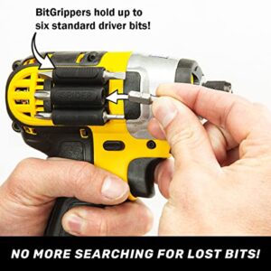 Spider Tool Holster - BitGripper v2 Pack of Four High Strength 3M Adhesive Drill add-on for Easy Access to six Driver bits on The Side Your Power or Driver! Includes Two Alcohol Swabs, + 2 Swab