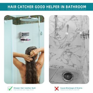 Kucucyle Hair Collector for Shower, 2-in-1 Shower Hair Catcher Wall for Drain Protection, Reusable Wavy Shower Wall Hair Catcher, Foldable Storage Shower Hair Catcher, Snare Protector (White)