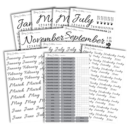 Essentials Calendar Planner and Journaling Stickers, Black and White Starter Kit for Journals and Planners, 12 Sheets, 1361 Stickers Per Pack