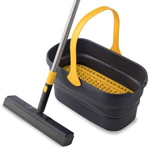 yocada mop and bucket with wringer set sponge mop and collapsible bucket kit for home commercial tile floor bathroom garage cleaning with total 2 sponge heads easily dry wringing