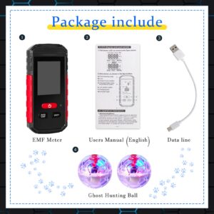 Ghost Hunting Equipment Kit, Emf Meter with 2 Motion Light up Cat Balls, Paranormal Equipment Emf Meter Detector Ghost Equipment Light up Cat Ball for Home Office Outdoor Ghost Hunting (Stylish Style)