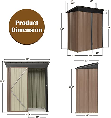 5x3 FT Storage Shed Outdoor Metal Tool Garden Shed with Single Lockable Door, Metal Garden Shed Waterproof and Anti-Rust Tool Storage Shed for Backyard Patio Lawn