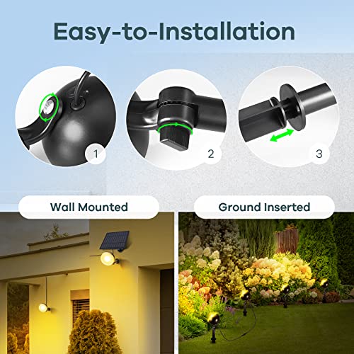 Linkind Solar Spot Lights Outdoor, 4-in-1 Solar Landscape Spotlights Outdoor IP67 Waterproof, 9.8ft Cable Dusk to Dawn Solar Outdoor Lights for Garden, Yard, Driveway Walkway, Patio, Warm White 3000K