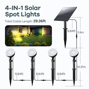 Linkind Solar Spot Lights Outdoor, 4-in-1 Solar Landscape Spotlights Outdoor IP67 Waterproof, 9.8ft Cable Dusk to Dawn Solar Outdoor Lights for Garden, Yard, Driveway Walkway, Patio, Warm White 3000K