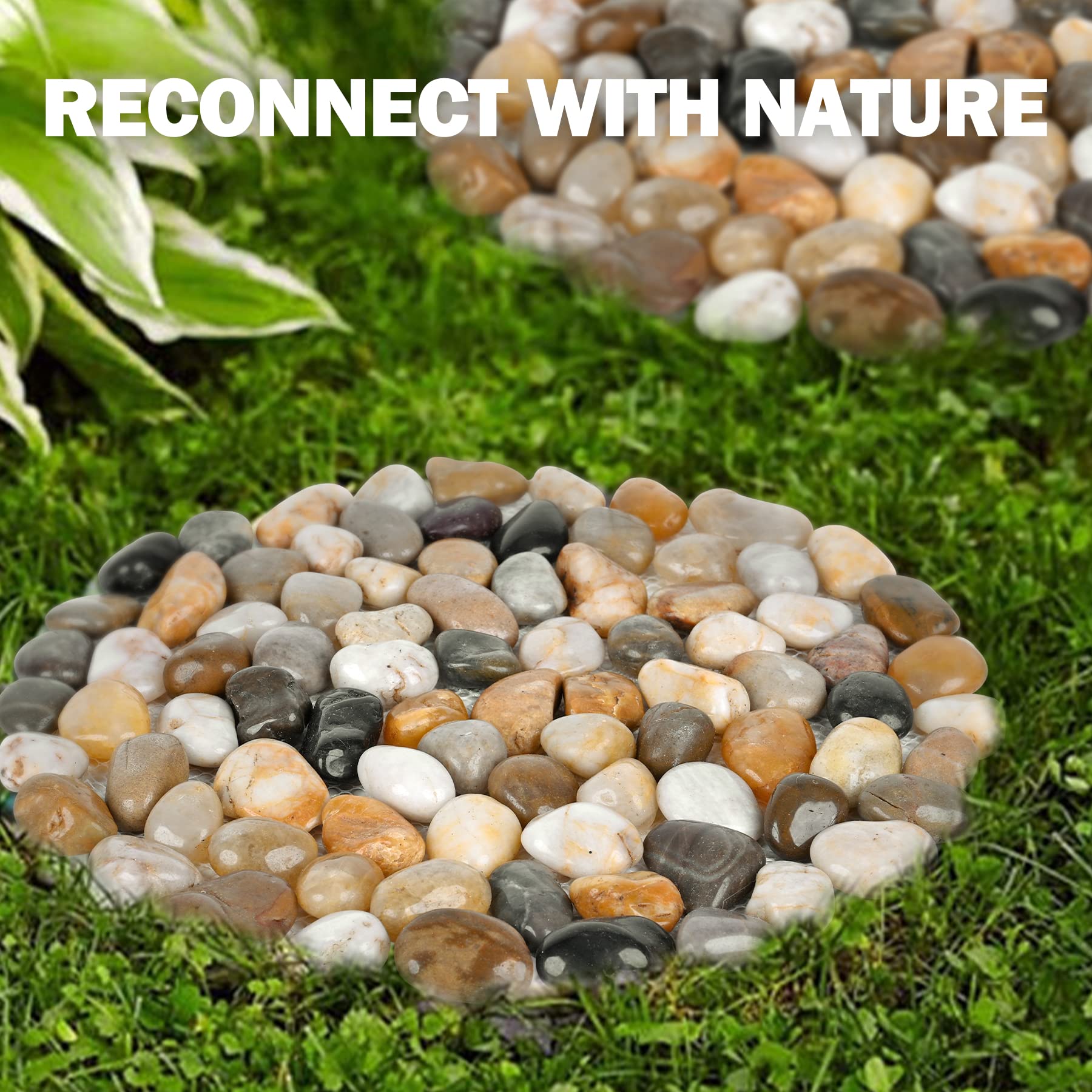 River Rock Stepping Stones Outdoor for Garden Walkway, 12 inch Diameter 3 Pcs Round Shape Paver Step Stones Polished Pebble River Stone Mat for Yard Lawn Patio Pathway Walk Way - Multi-Color