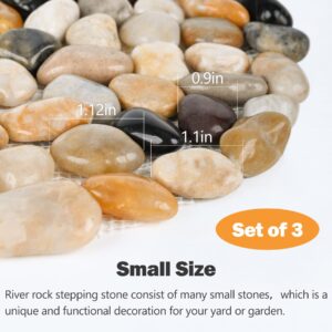 River Rock Stepping Stones Outdoor for Garden Walkway, 12 inch Diameter 3 Pcs Round Shape Paver Step Stones Polished Pebble River Stone Mat for Yard Lawn Patio Pathway Walk Way - Multi-Color