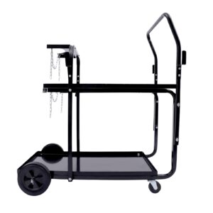 2-Tier Welding Cart Portable Rolling Welding Cart Trolley Workshop Organizer,Heavy Duty MIG TIG ARC Welder Plasma Cutter Cart with Gas Cylinders Storage and Safety Chains,175lbs Capacity